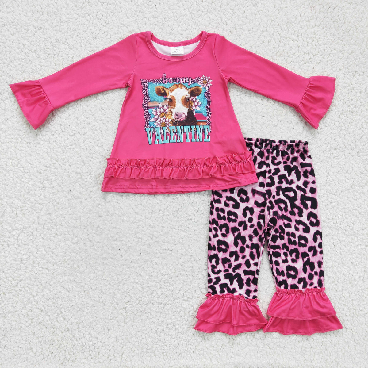 VALENTINE Pink Cow Leopard Girl's Set – Amy yu garments wholesale
