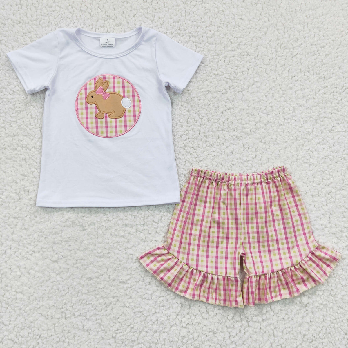 GSSO0158 Easter Rabbit Pink Plaid Girl's Shorts Set – Amy yu garments ...