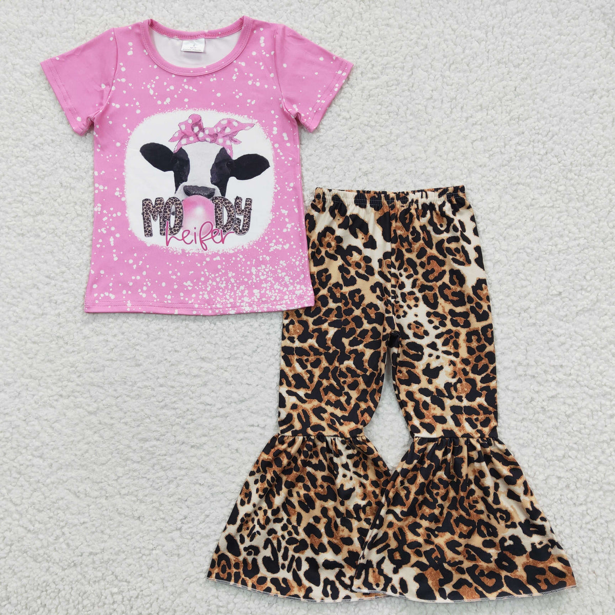 GSPO0588 Moody Heifer Pink Leopard Girl's Set – Amy yu garments wholesale